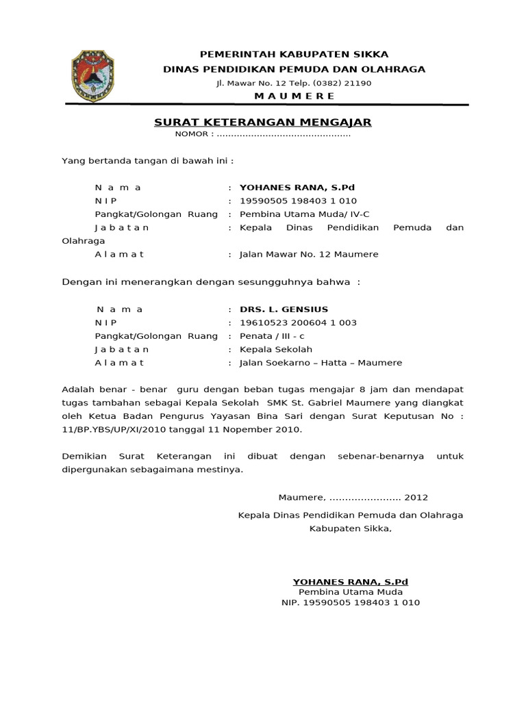 Surat Keterangan KEPSEK | PDF