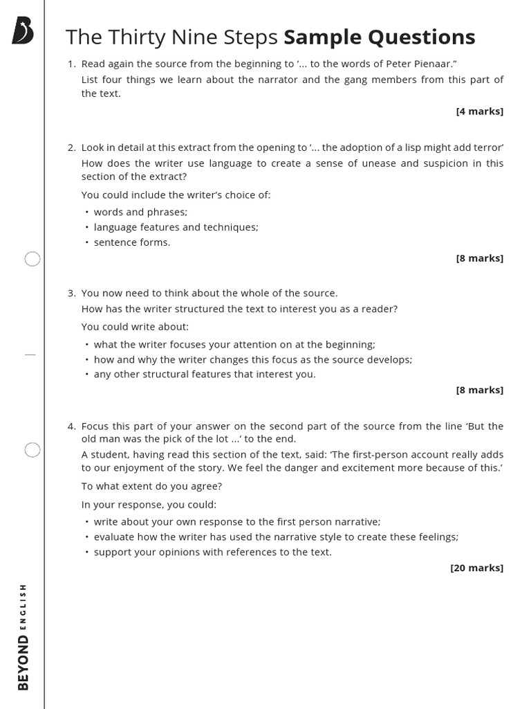 The Thirty Nine Steps: Analysis Questions | PDF