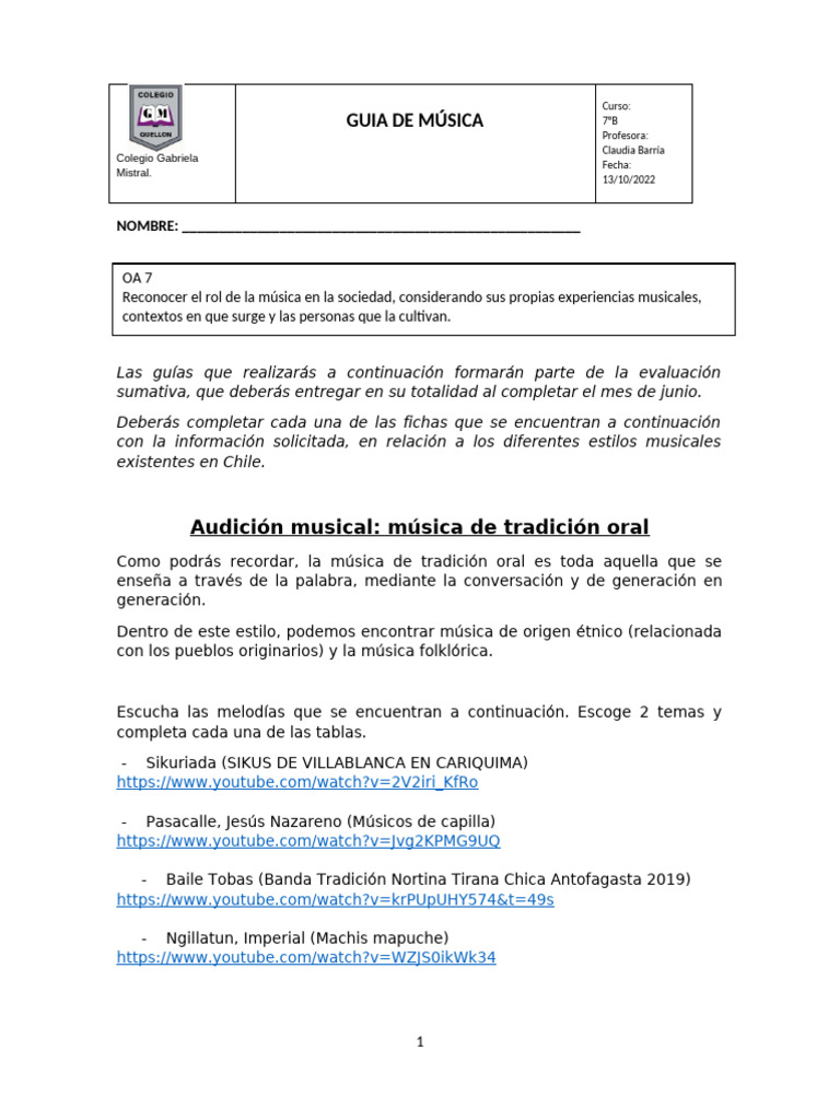 Guía AUDICION MUSICAL | PDF | Entretenimiento | Las artes escénicas
