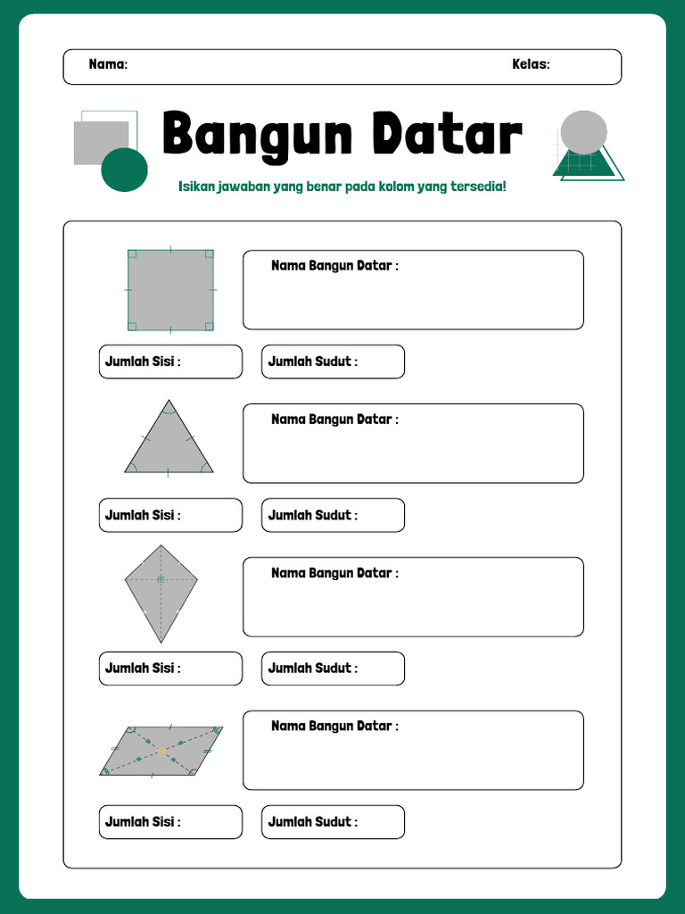 LKPD Bangun Datar Lembar Kerja Matematika Hijau Ilustratif | PDF