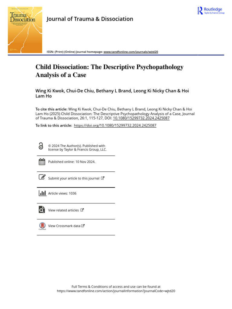 Child Dissociation The Descriptive Psychopathology Analysis of A Case ...