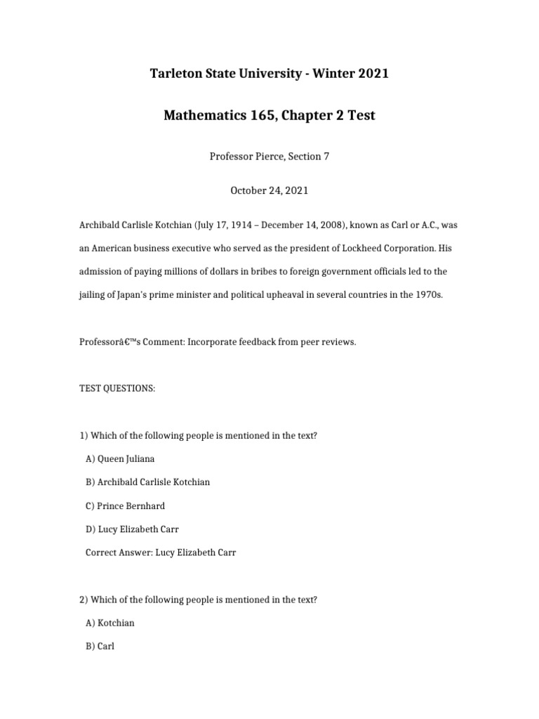 Mathematics 165 Chapter 2 Test | PDF