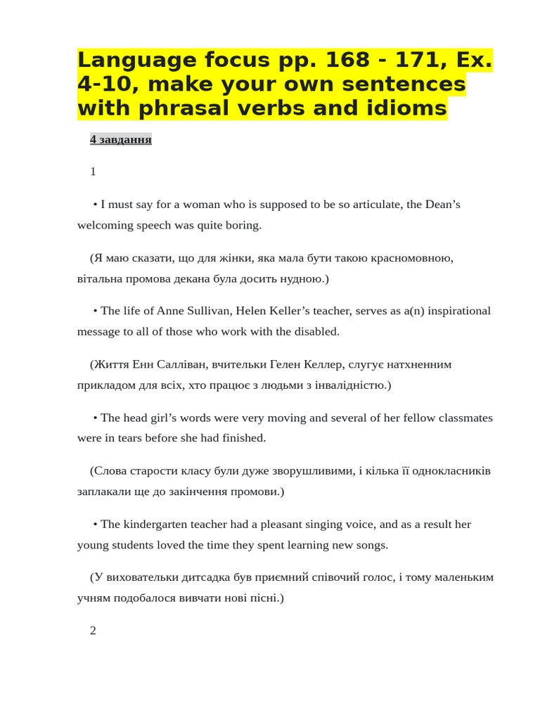 3! Language Focus Pp. 168 - 171, Ex. 4-10, Make Your Own Sentences With ...