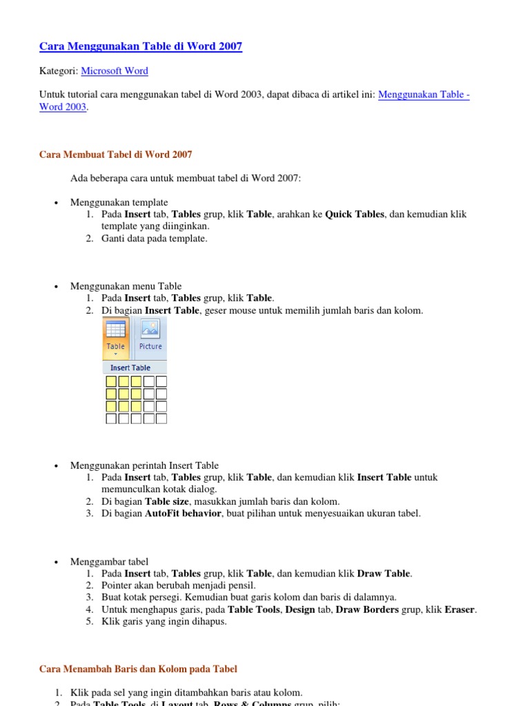 Cara Menggunakan Table Di Word 2007 | PDF