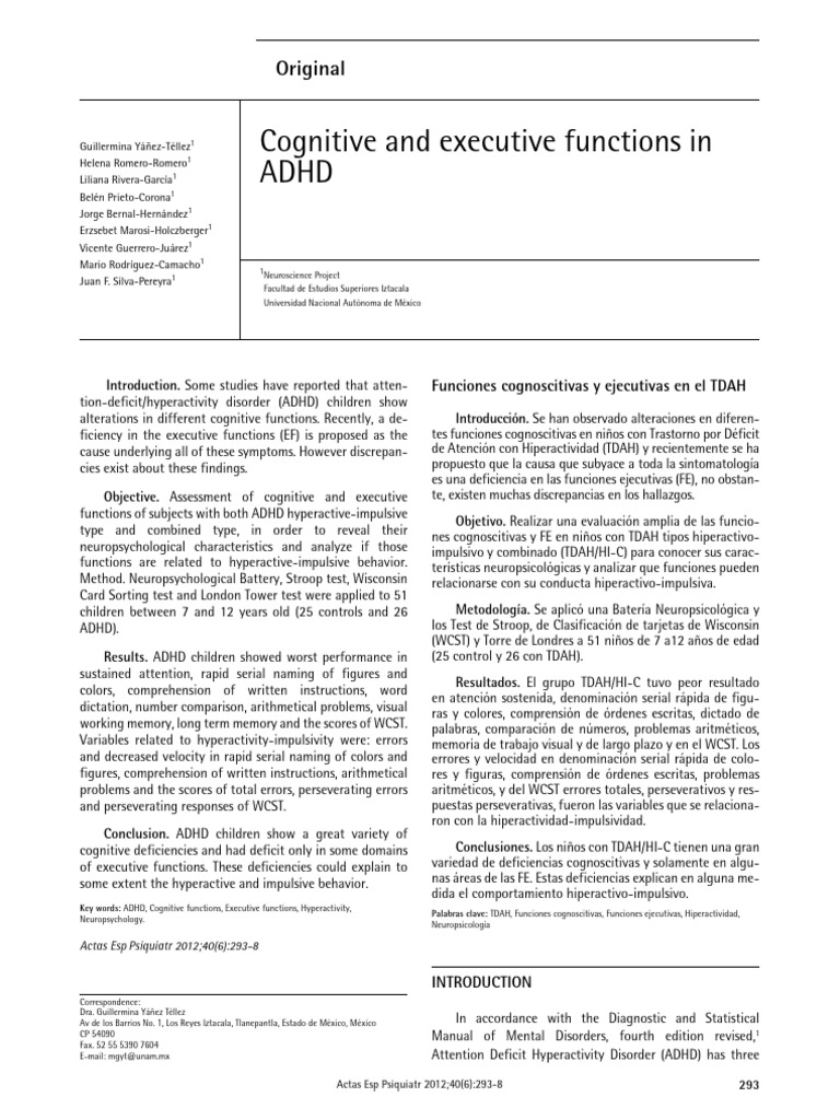 Cognitive and Executive Functions in ADHD | PDF | Attention Deficit Hyperactivity Disorder ...