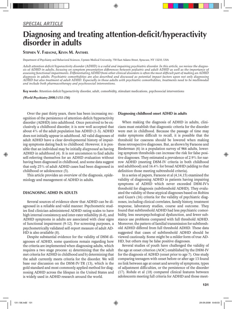 Diagnosing and Treating Attention Deficit Hyperactivity Disorder in Adults | PDF | Attention ...