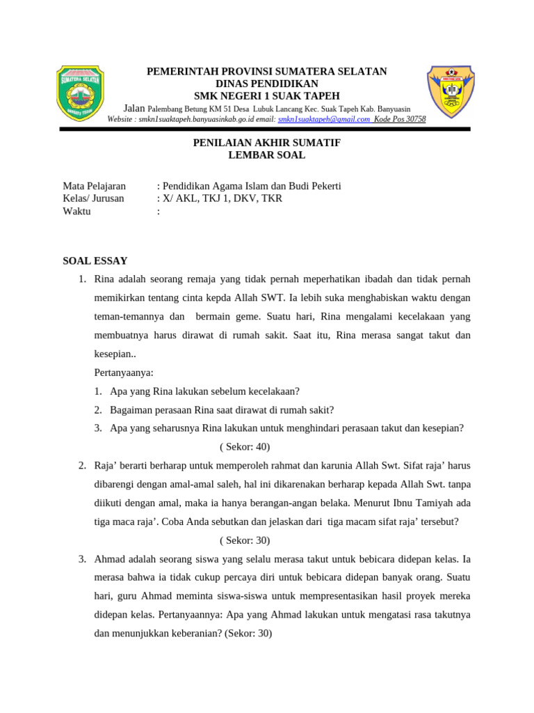 Lembar Soal Kls X SMTR 2 | PDF