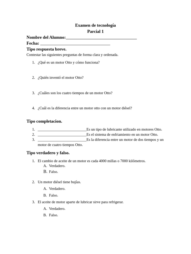 Examen Parcial sobre Motores Otto | PDF