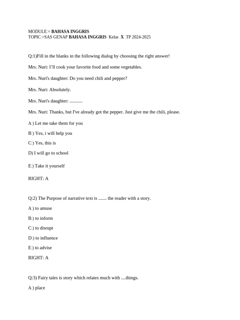 Template Soal Sas Genap BHS Inggris KLS X | PDF | Goat
