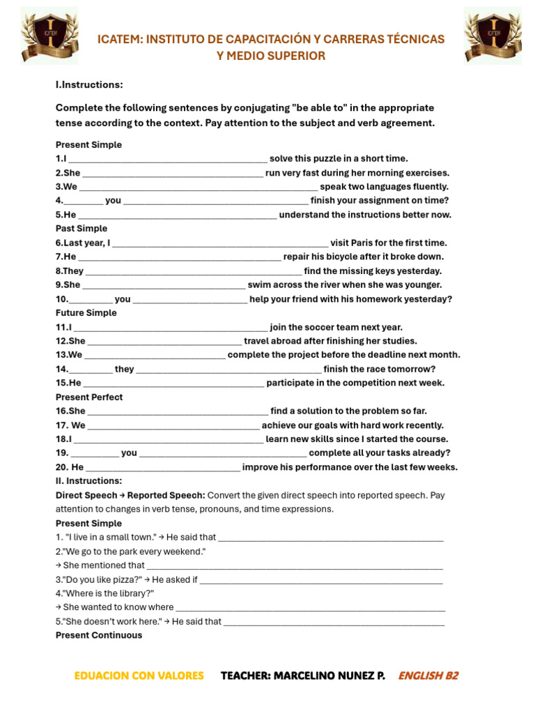 Exercises - Using - Reported Speech - Be Able To - Third Conditional ...