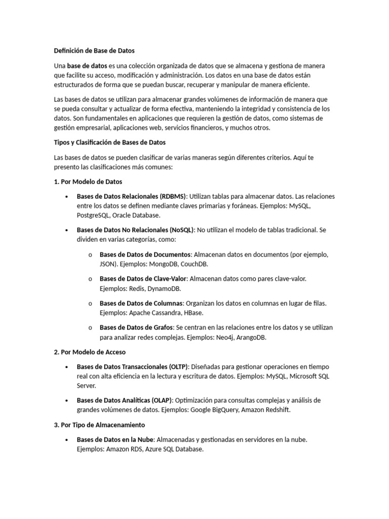 Tipos y Definición de Bases de Datos | PDF | Bases de datos | Mi sql