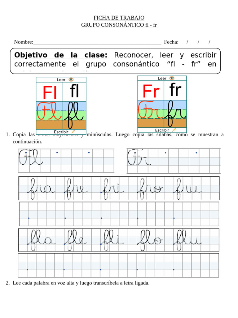 Ficha de Grupo Consonántico FL-FR | PDF