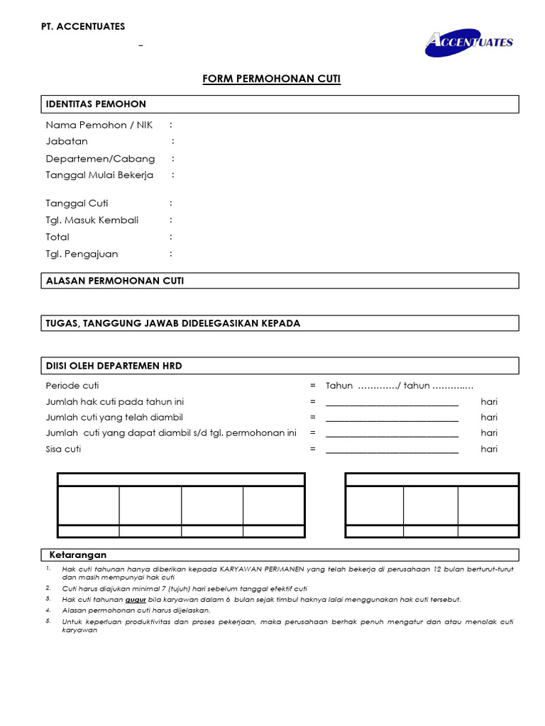Form Cuti Accentuates | PDF