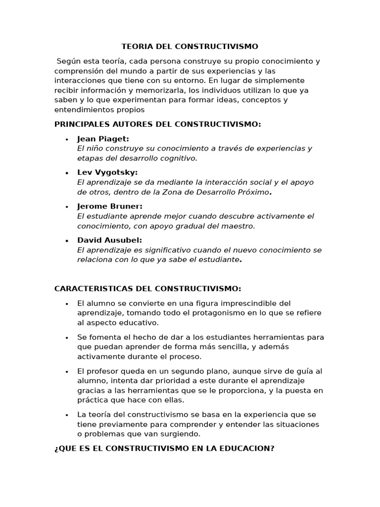 Teoria Del Constructivismo | PDF | Constructivismo (filosofía de la educación) | Aprendizaje