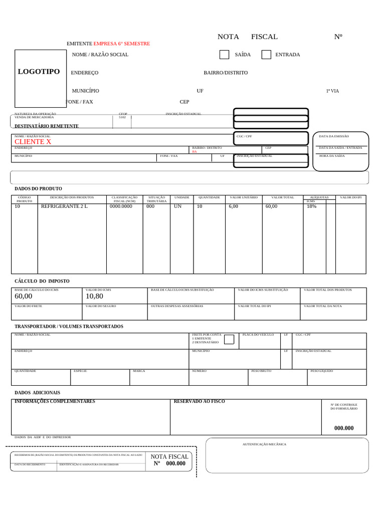 Modelo de Nota Fiscal de Venda | PDF | Recibo