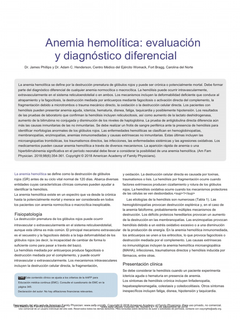 Anemia Hemolítica: Evaluación y Diagnóstico Diferencial: Fisiopatología ...