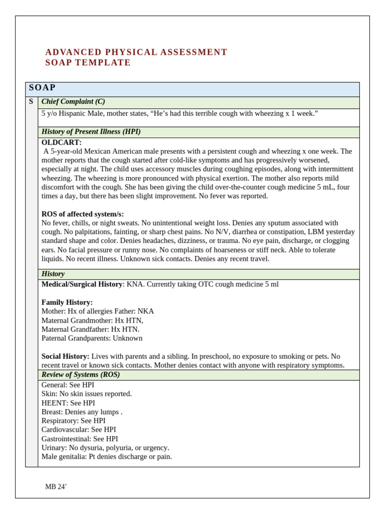 Pediatric SOAP Note for Cough & Wheezing | PDF | Bronchitis | Pneumonia