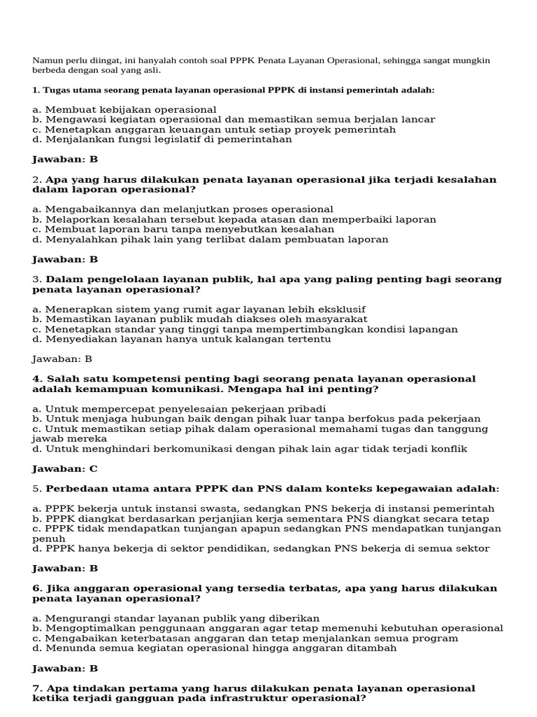 Contoh Soal PPPK Penata Layanan Operasional | PDF