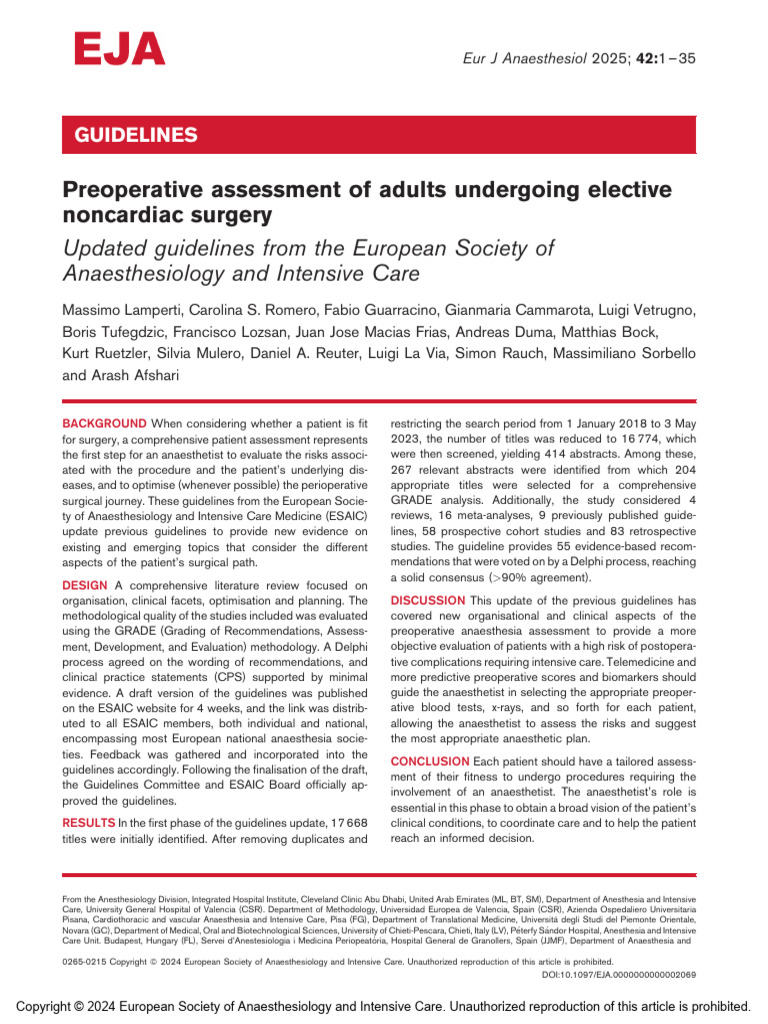 Preoperative Assessment of Adults Undergoing.1 | PDF | Systematic ...