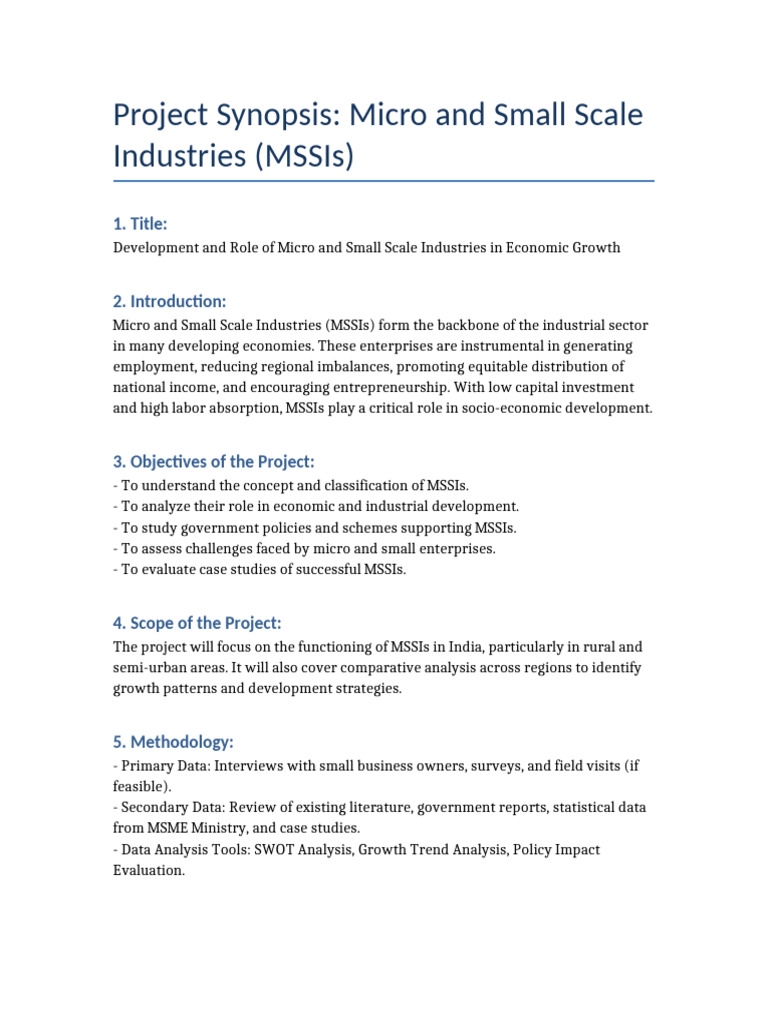 Project Synopsis MSSIs | PDF