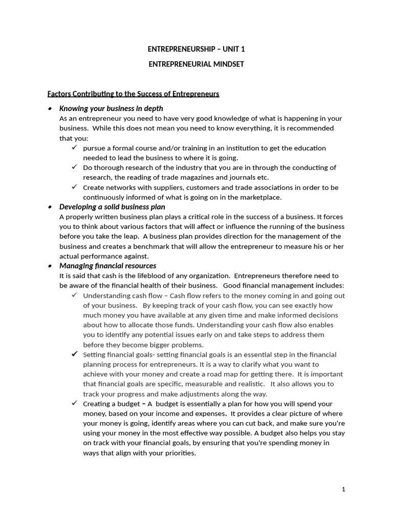 Factors Contributing To Success of Entrepreneur | PDF ...