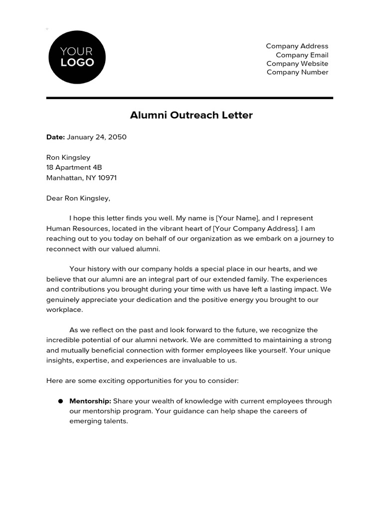 Alumni Outreach Email Template | PDF | Human Resources | Mentorship