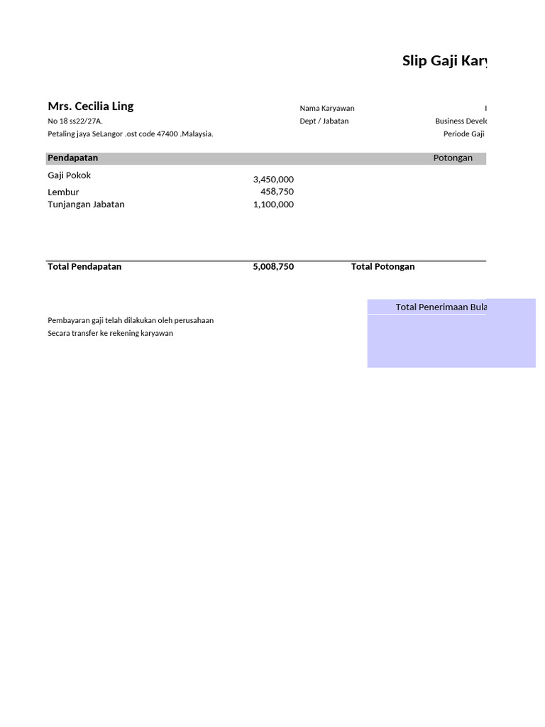 Slip Gaji Karyawan Mei 2024 | PDF