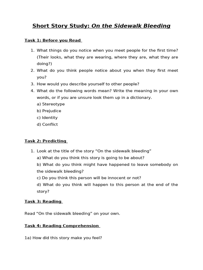 On The Sidewalk Bleeding - Questions | PDF