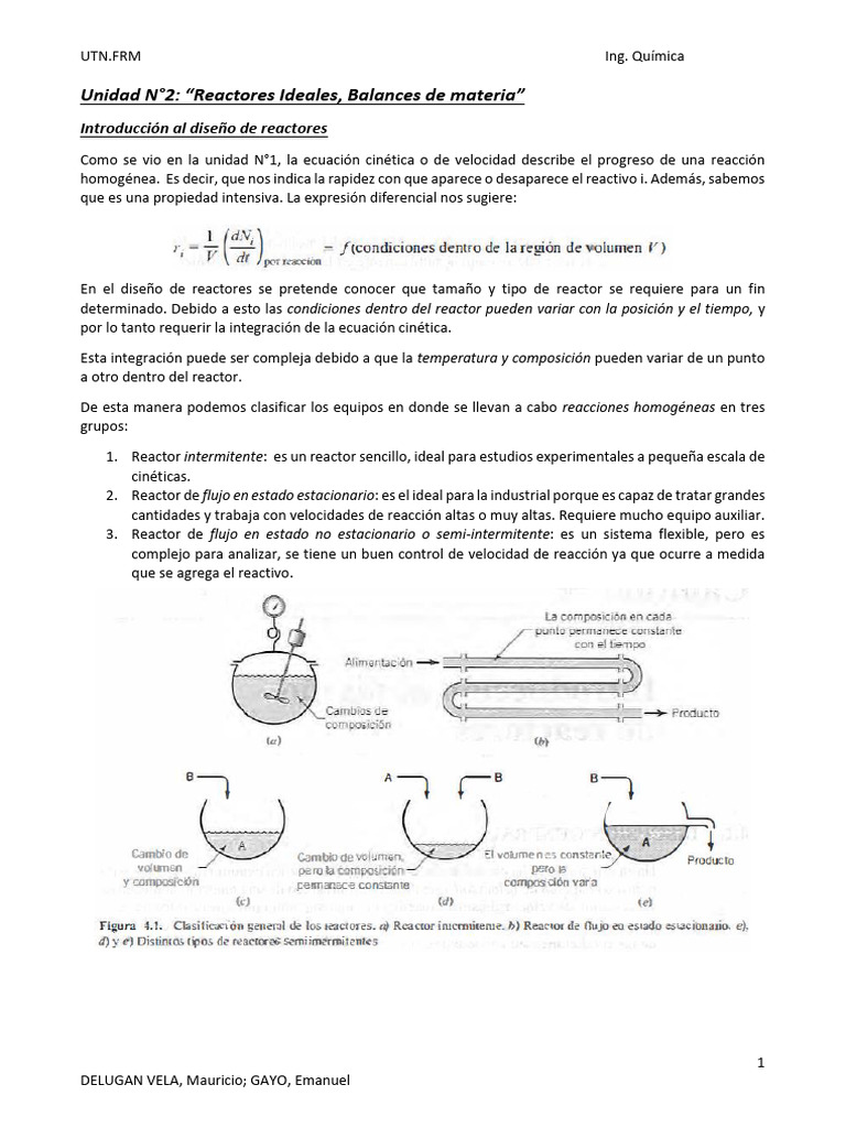 Unidad N°2 - Reactores Ideales | PDF | Reactor Quimico | Cinética química