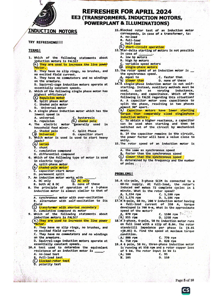 Induction Motors Practice Prob | PDF