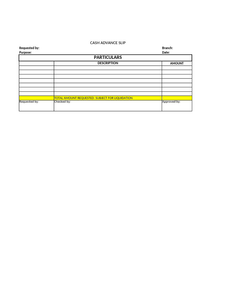 CASH ADVANCE SLIP Format | PDF