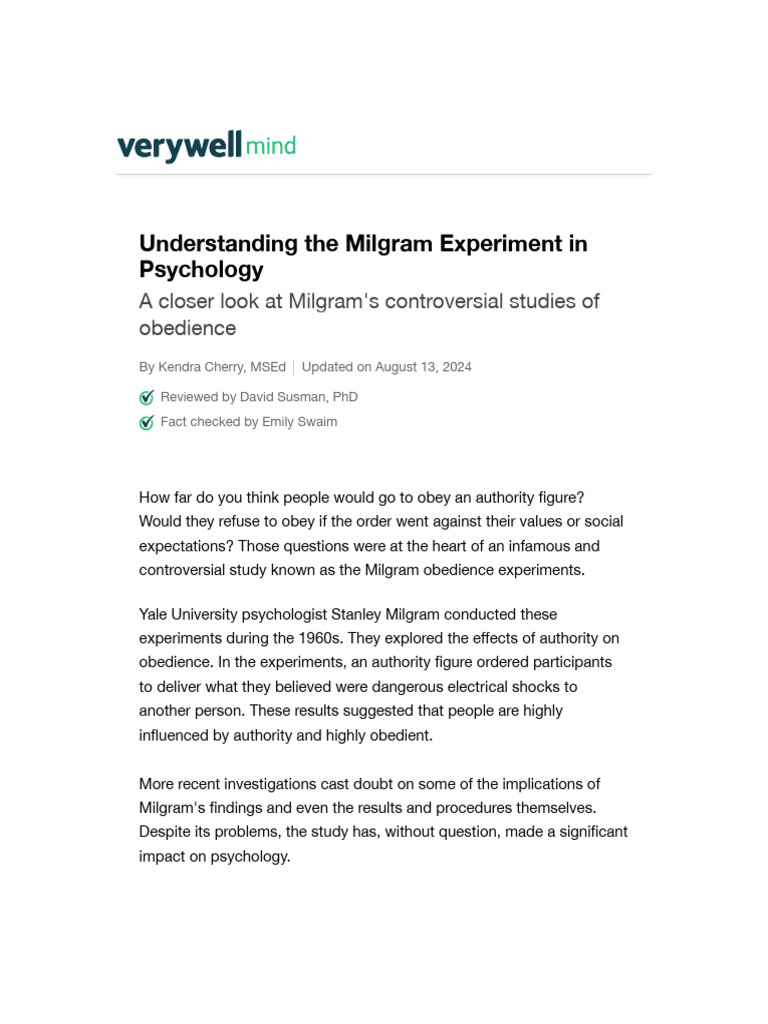 Milgram Experiment: Ethics and Obedience | PDF | Organizational ...