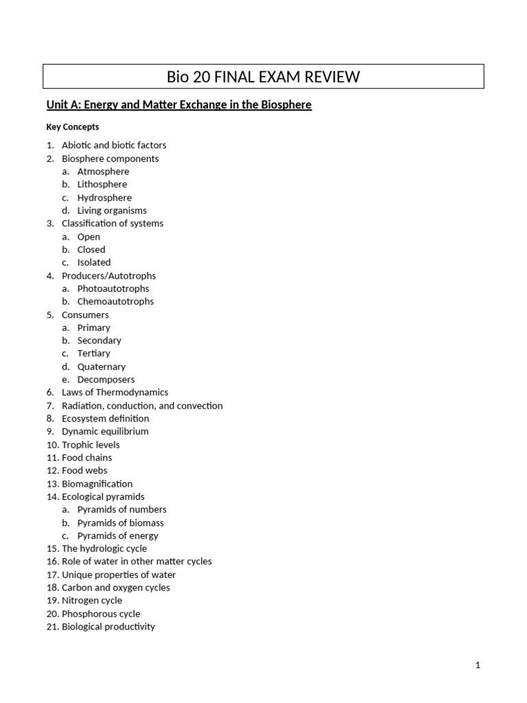 Bio 20 Exam Review: Ecosystems & Cycles | PDF | Digestion | Glycolysis