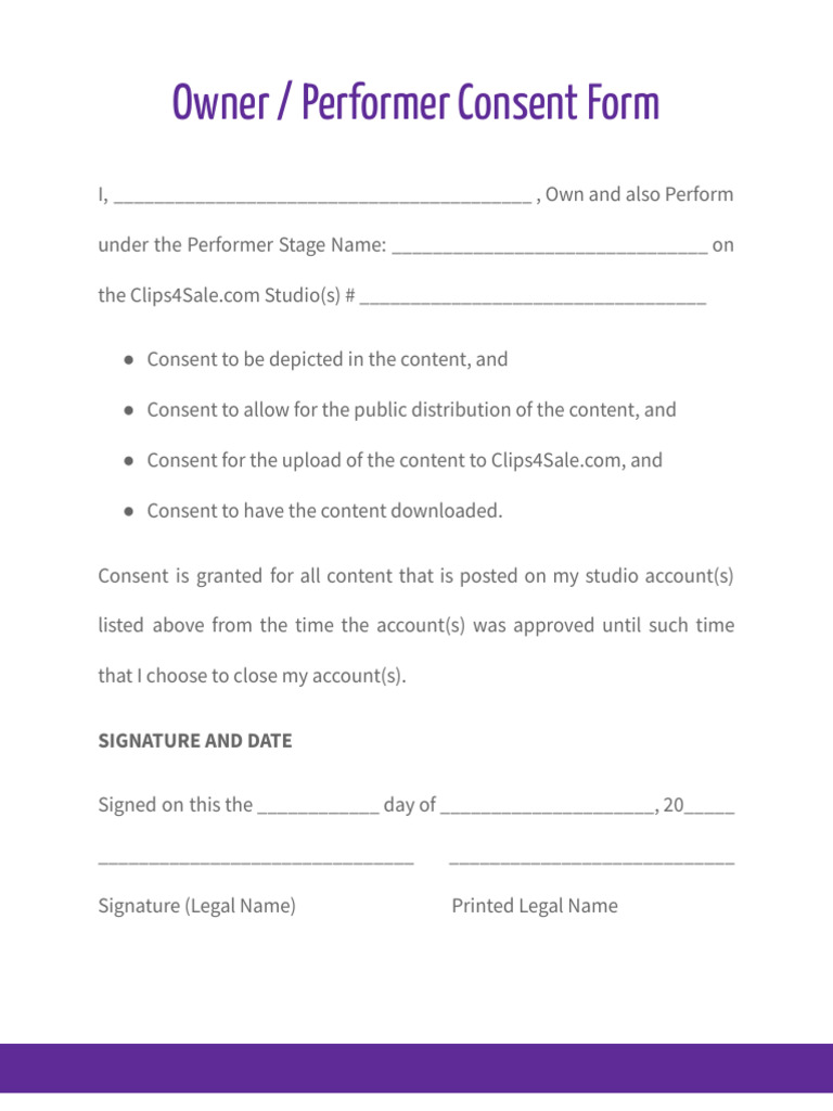 Performer Consent Form for Clips4Sale | PDF