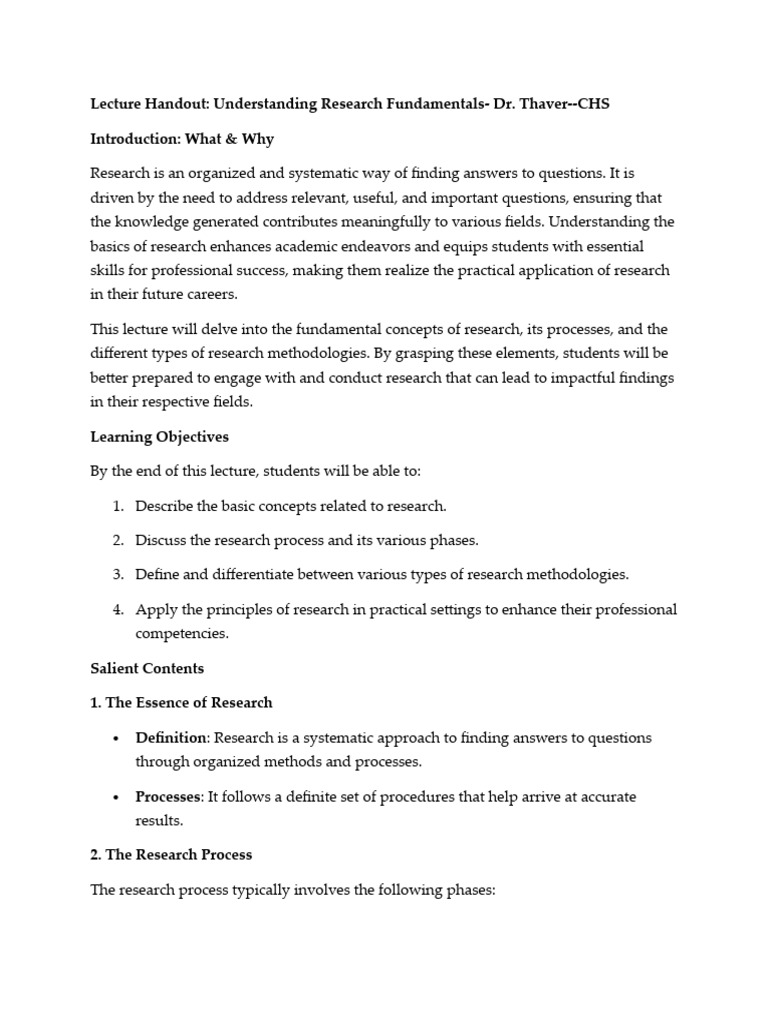 Lecture Handout-fundamentals of research | PDF | Methodology | Lecture