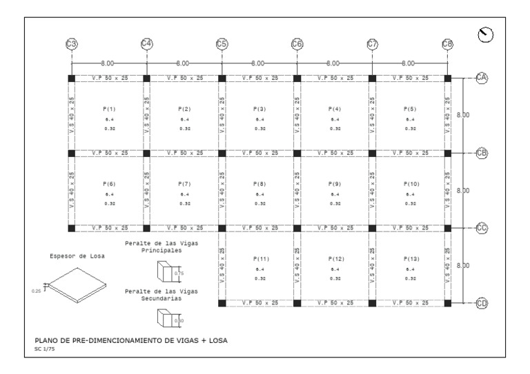 C3 C4 C5 C6 C7 C8: Plano de Pre-Dimencionamiento de Vigas + Losa | PDF