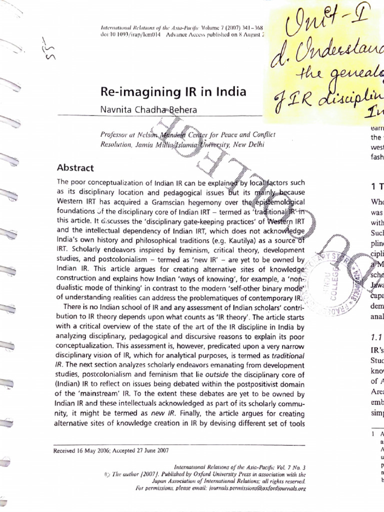 Genealogy of IR in India | PDF