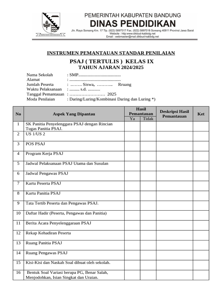 Instrumen Monev Psaj Revisi 2025 | PDF
