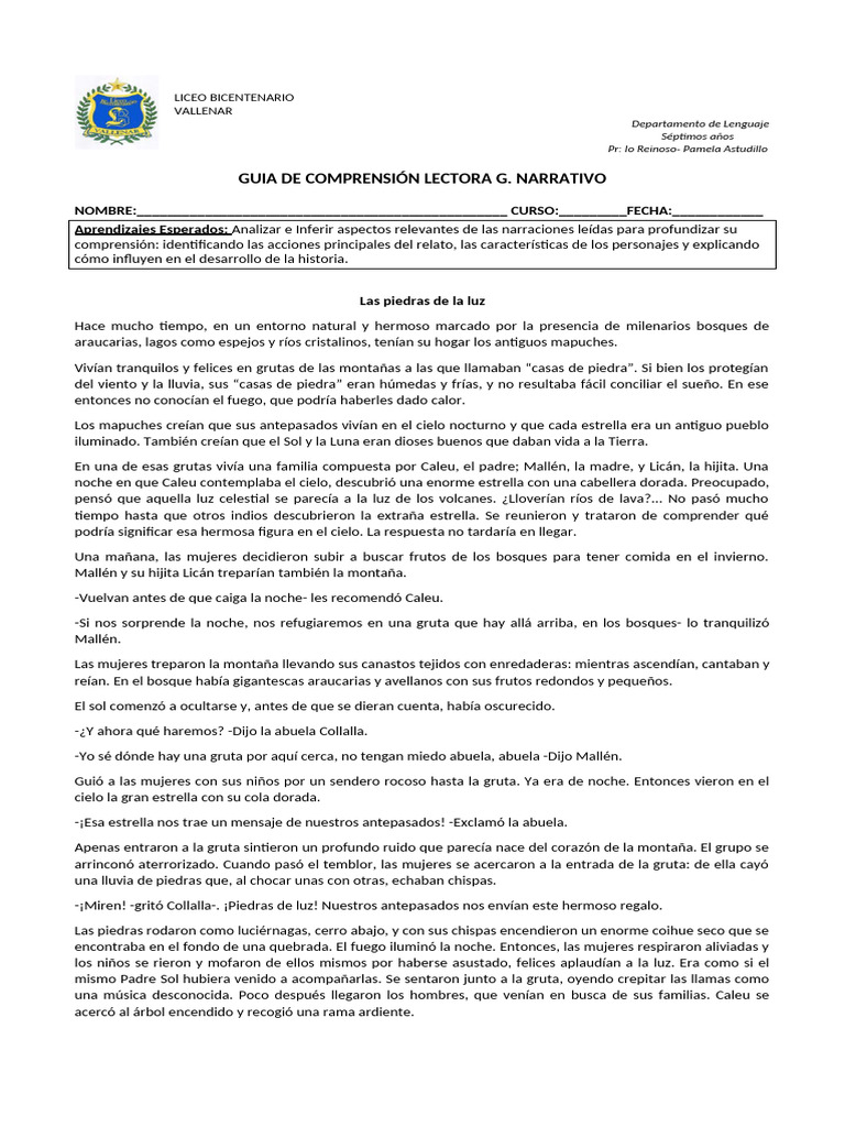 Guía Comprensión Lectora Ambiente y Personajes | PDF