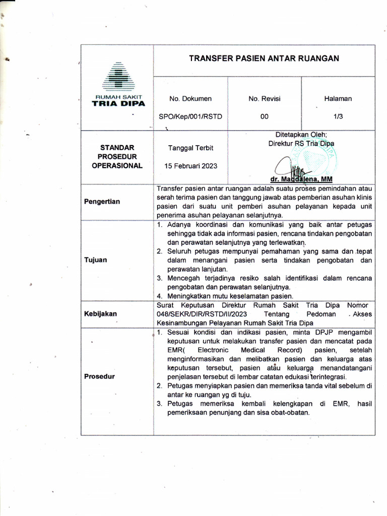 001 - Kep - TRANSFER PASIEN ANTAR RUANGAN | PDF