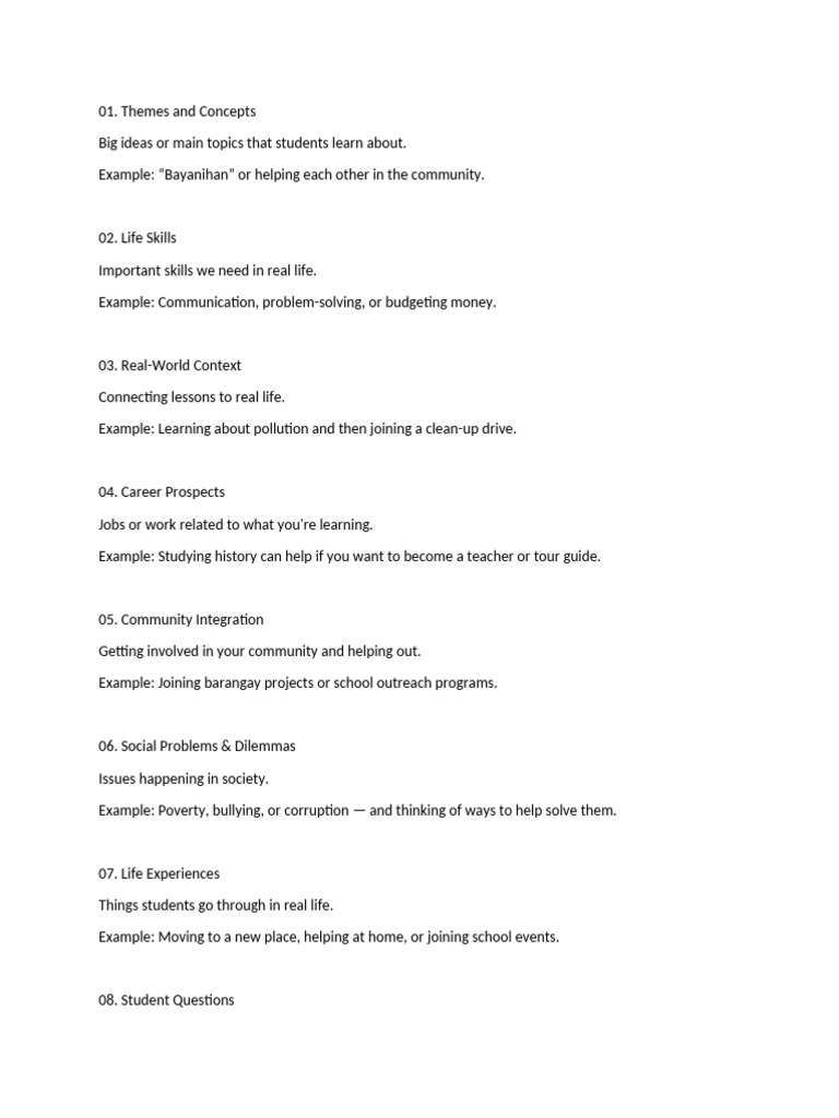 Key Learning Themes for Students | PDF