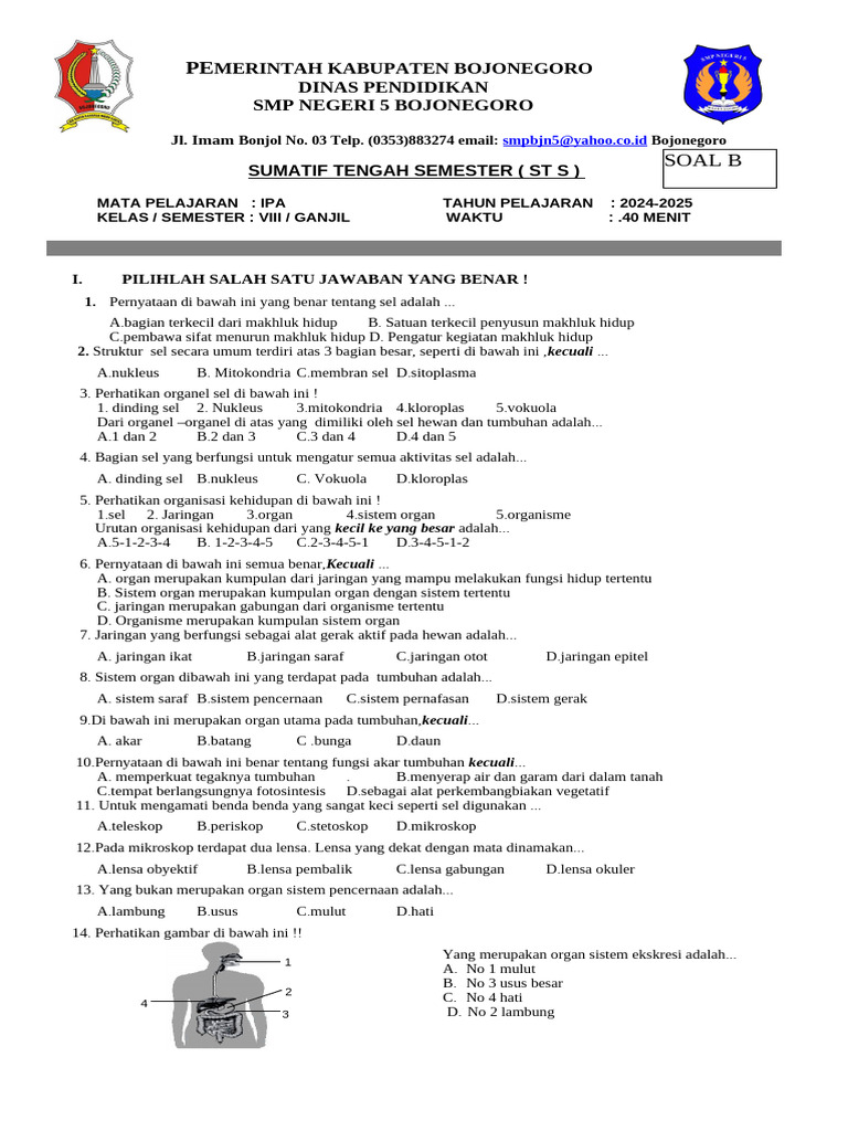 Soal B STS Ipa SMT Ganjil KLS Viii SMP 5 TH 2024-2025 | PDF