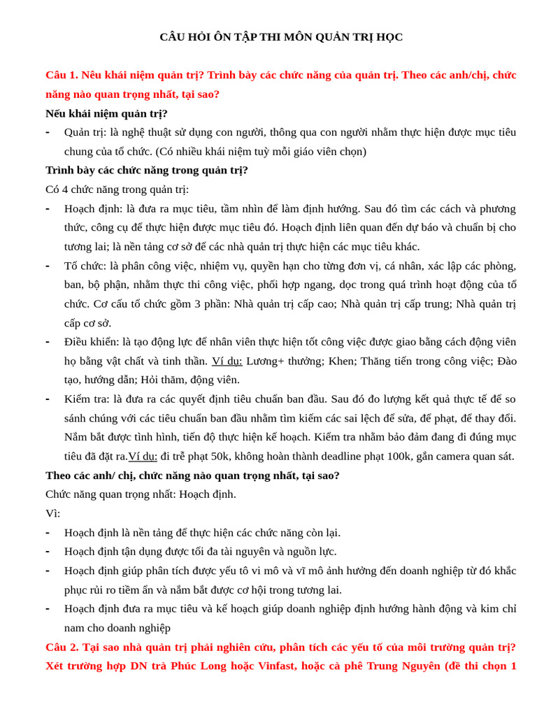 10 câu hỏi ôn thi QTH | PDF