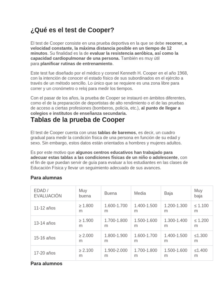 Test de Cooper: Evaluación de Resistencia | PDF