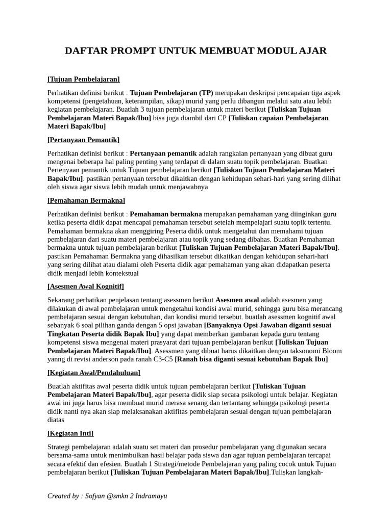Prompt Modul Ajar On ChatGPT | PDF