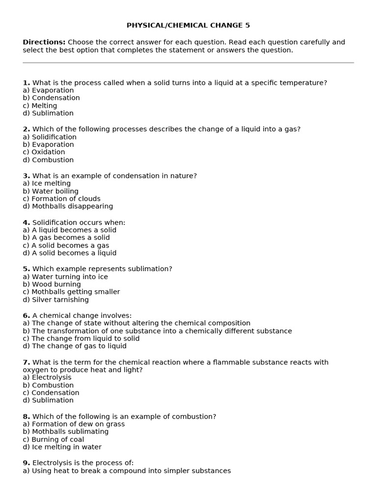 Physical-Chemical Change 5 | PDF | Water | Combustion