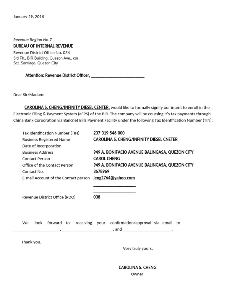 BIR Letter of Intent_INFINITY | PDF