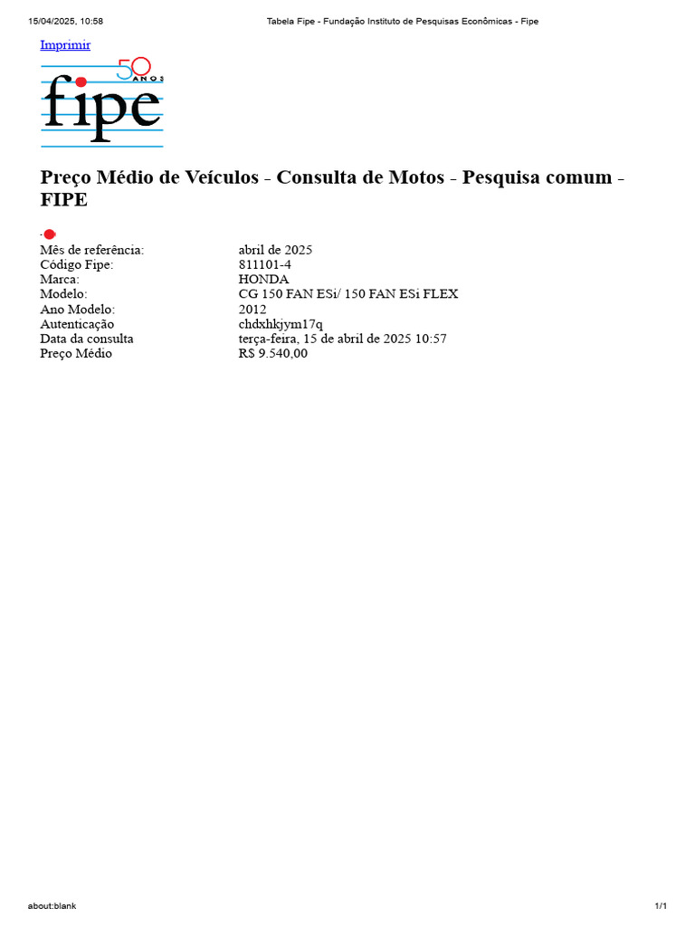 Tabela Fipe - Ano 2025 | PDF