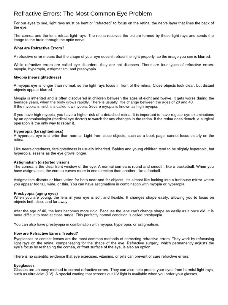 TEXT 2 Refractive Errors | PDF | Myopia | Glasses