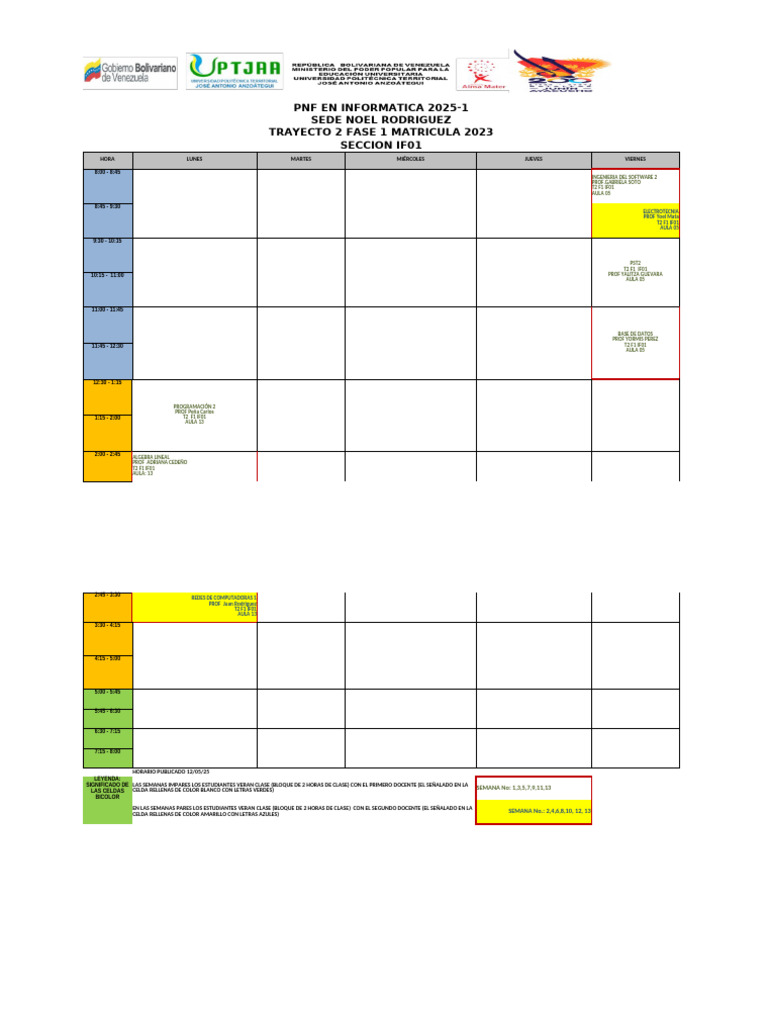 Horario PNF Informática Sede Noel Rodríguez | PDF | Informática